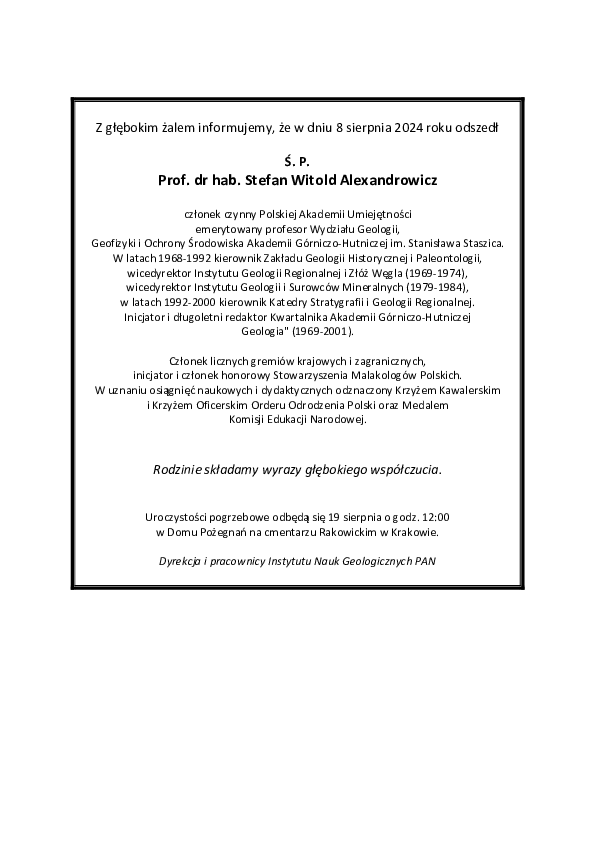Odeszli od nas - Aktualności - Instytut Nauk Geologicznych PAN